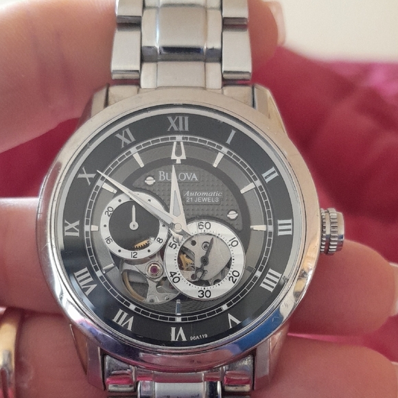Bulova | Accessories | Bulova Silver And Black Automatic Watch | Poshmark